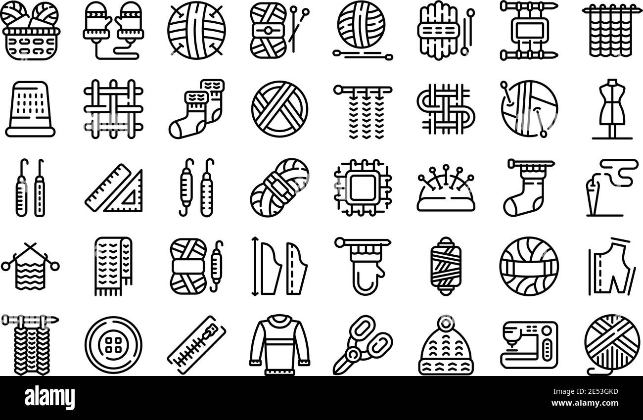 Knitting icons set. Outline set of knitting vector icons for web design isolated on white ...