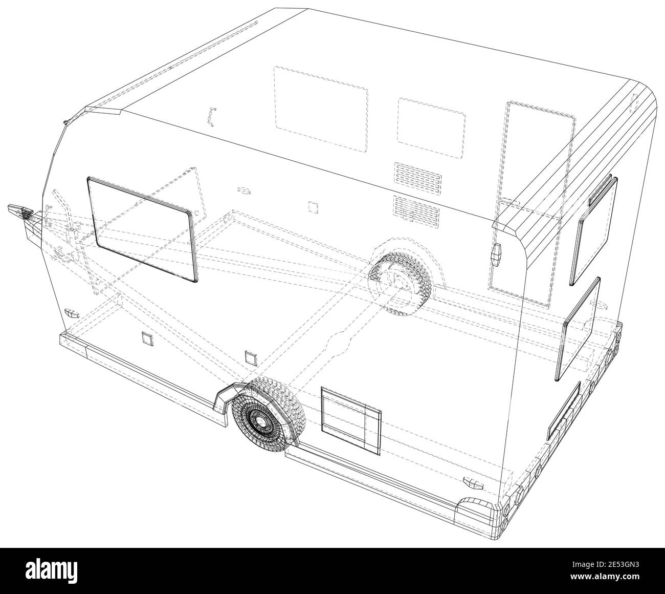Vector Wire-frame isolated Camper Van on background. Vector rendering ...