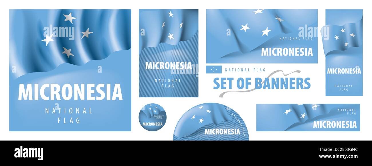 Vector set of banners with the national flag of the Federated States ...