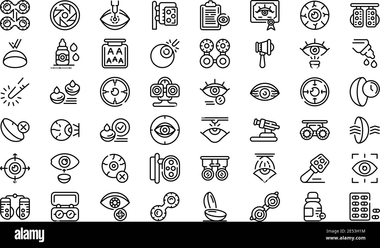 Optometry icons set. Outline set of optometry vector icons for web ...