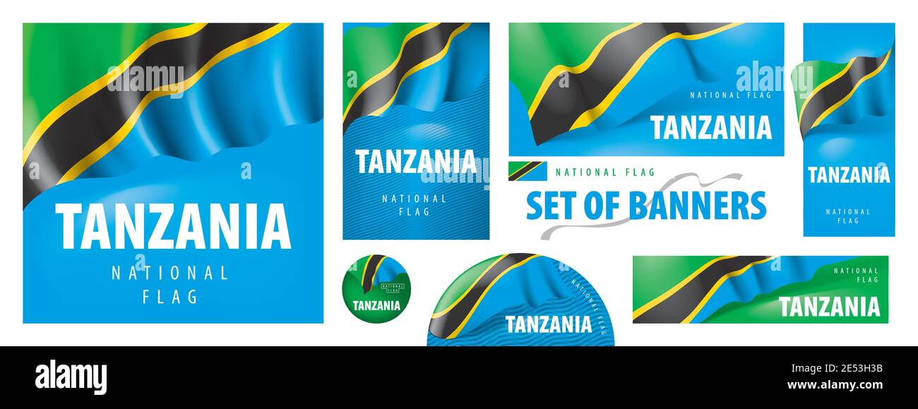 Vector set of banners with the national flag of the Tanzania Stock ...