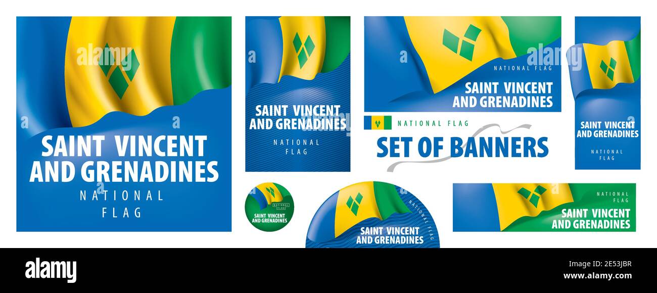 Vector set of banners with the national flag of the Saint Vincent Stock ...