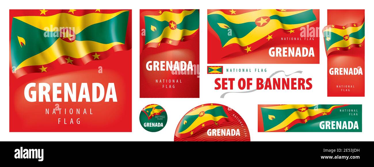 Vector set of banners with the national flag of the Grenada Stock ...