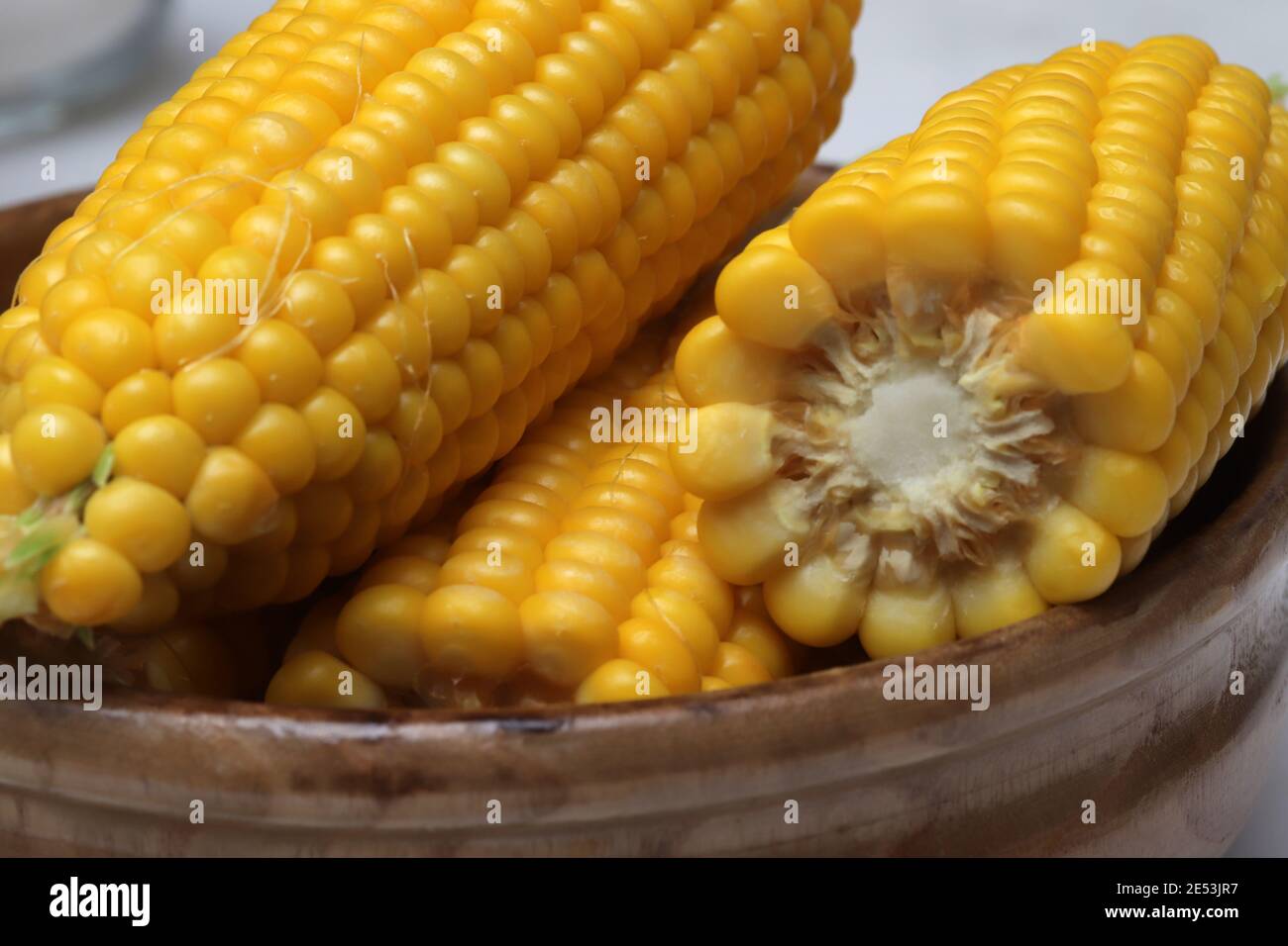 Cooked corn, healthy vegan snack Stock Photo - Alamy