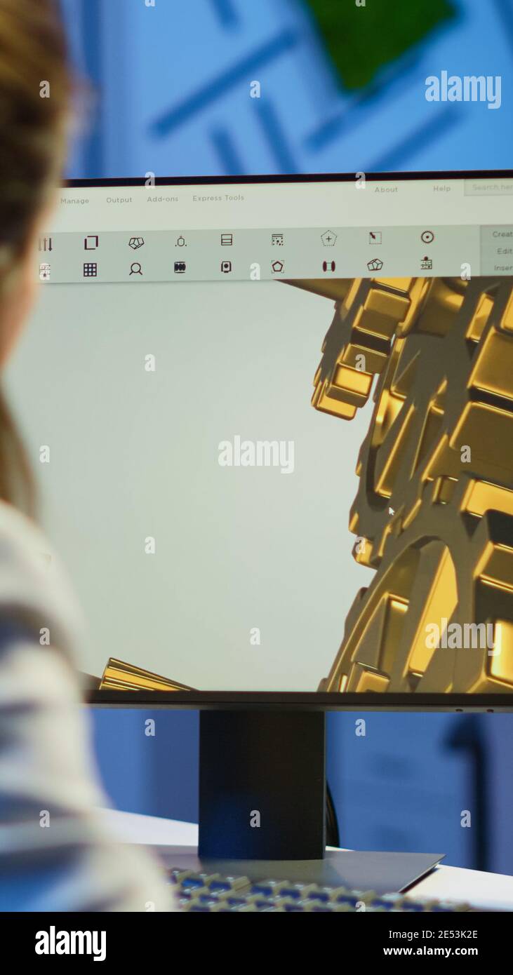 Focused woman architect working at new project using computer doing ...