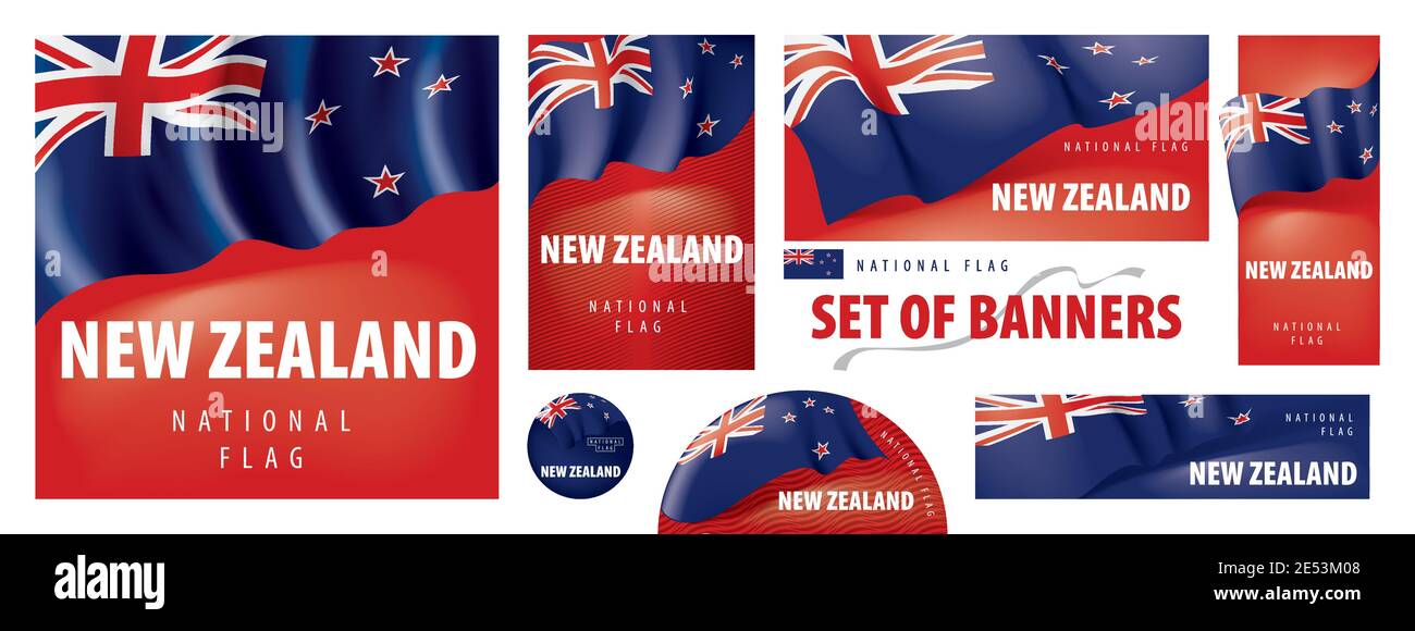 Vector set of banners with the national flag of the New Zealand Stock ...