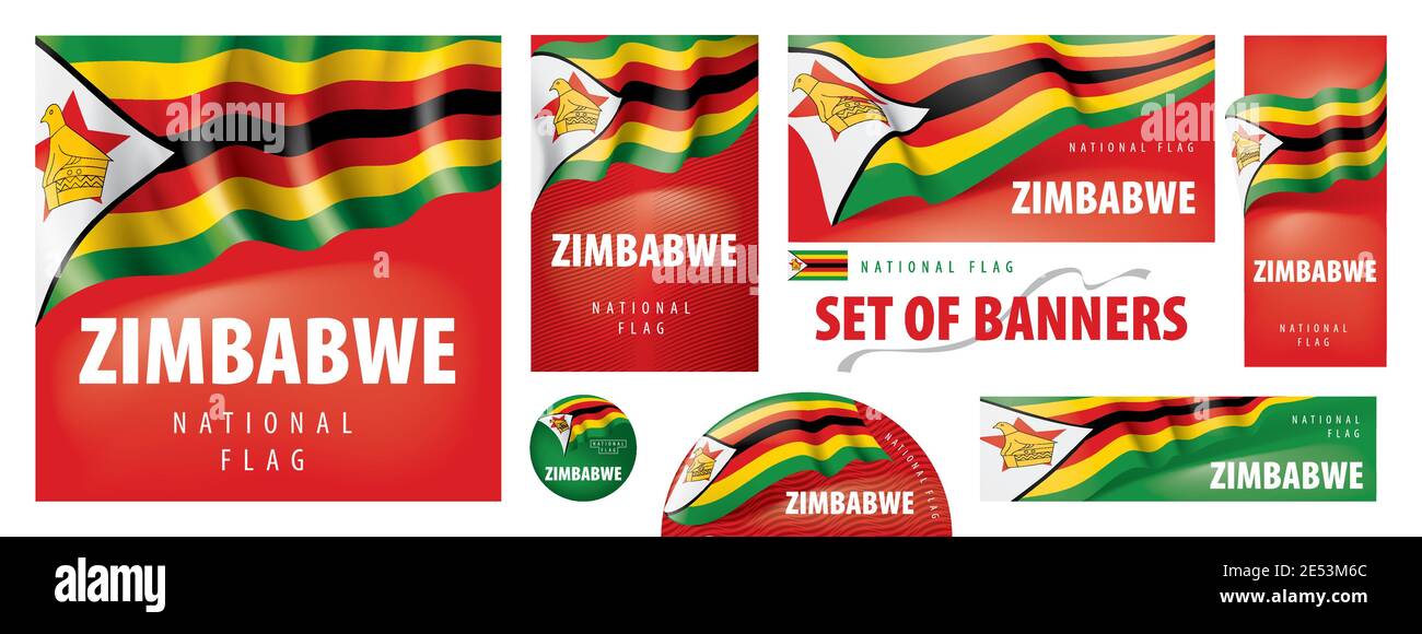 Vector set of banners with the national flag of the Zimbabwe Stock ...