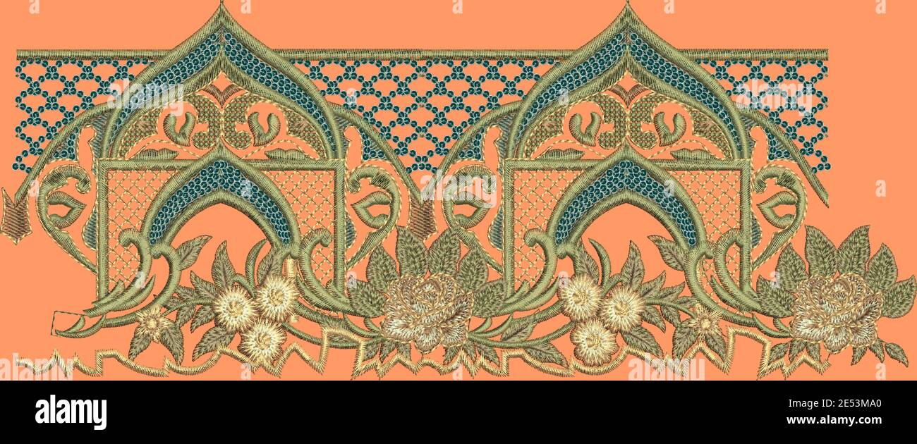 Embroidery Motif Textile Print Design For Mughal Art Manually ...