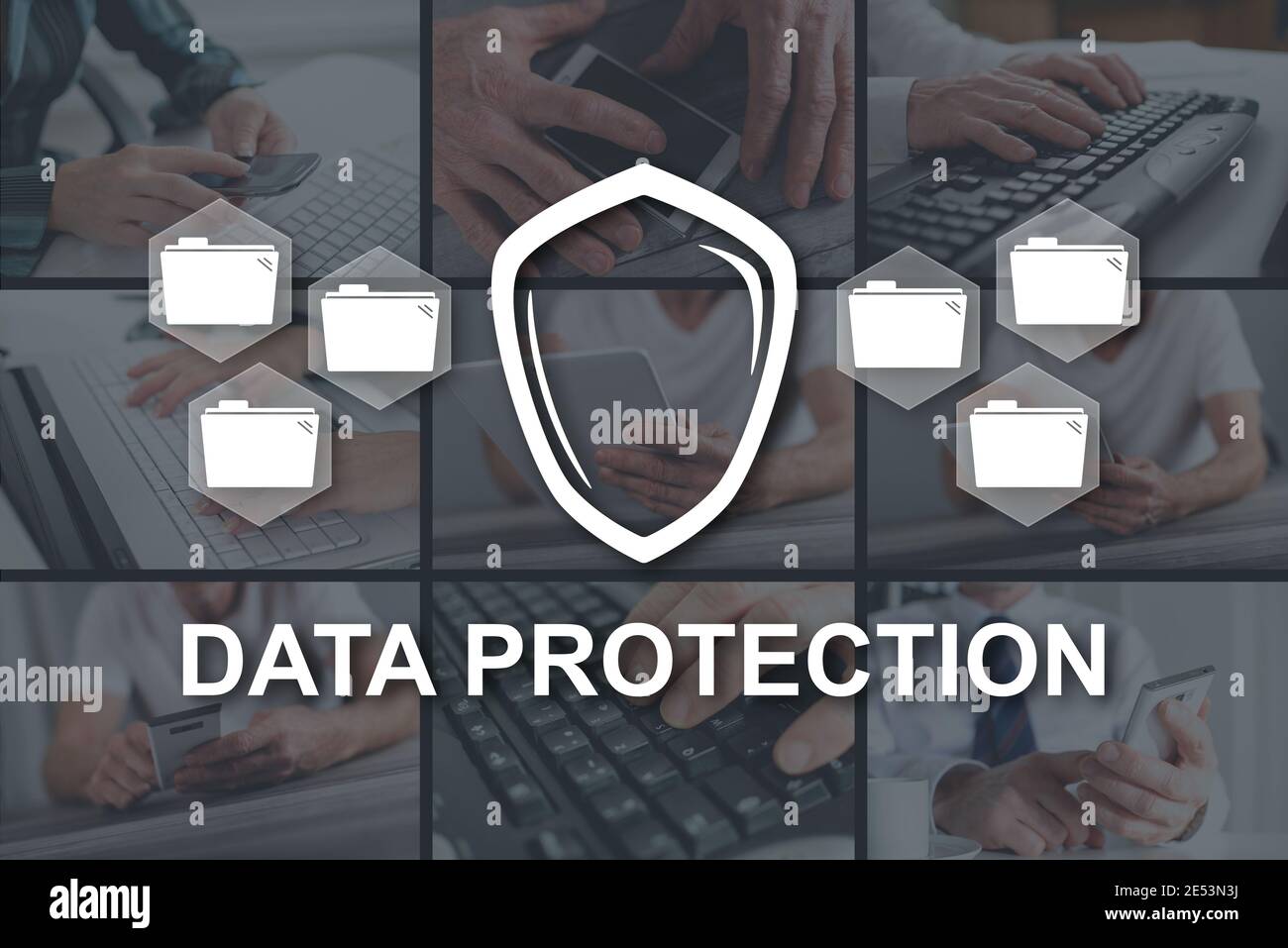 Data protection concept illustrated by pictures on background Stock ...