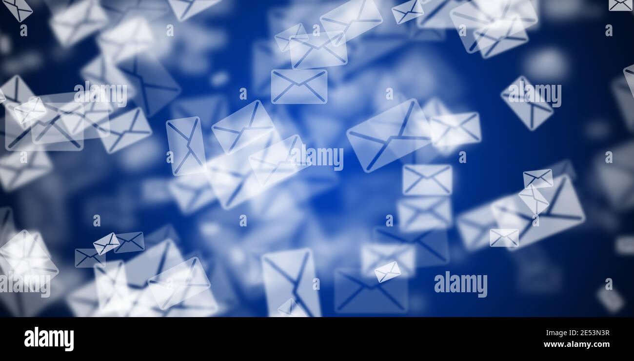 Flying envelopes over blue background Stock Photo - Alamy