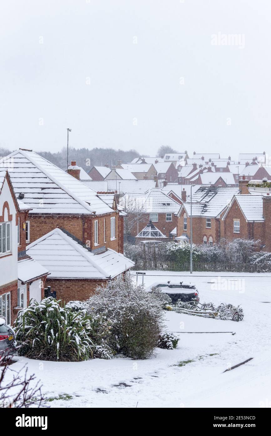 Heavy snow blanketing a modern residential housing estate, Wootton ...