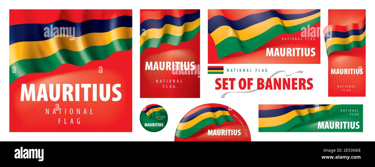 Vector set of banners with the national flag of the Mauritius Stock ...
