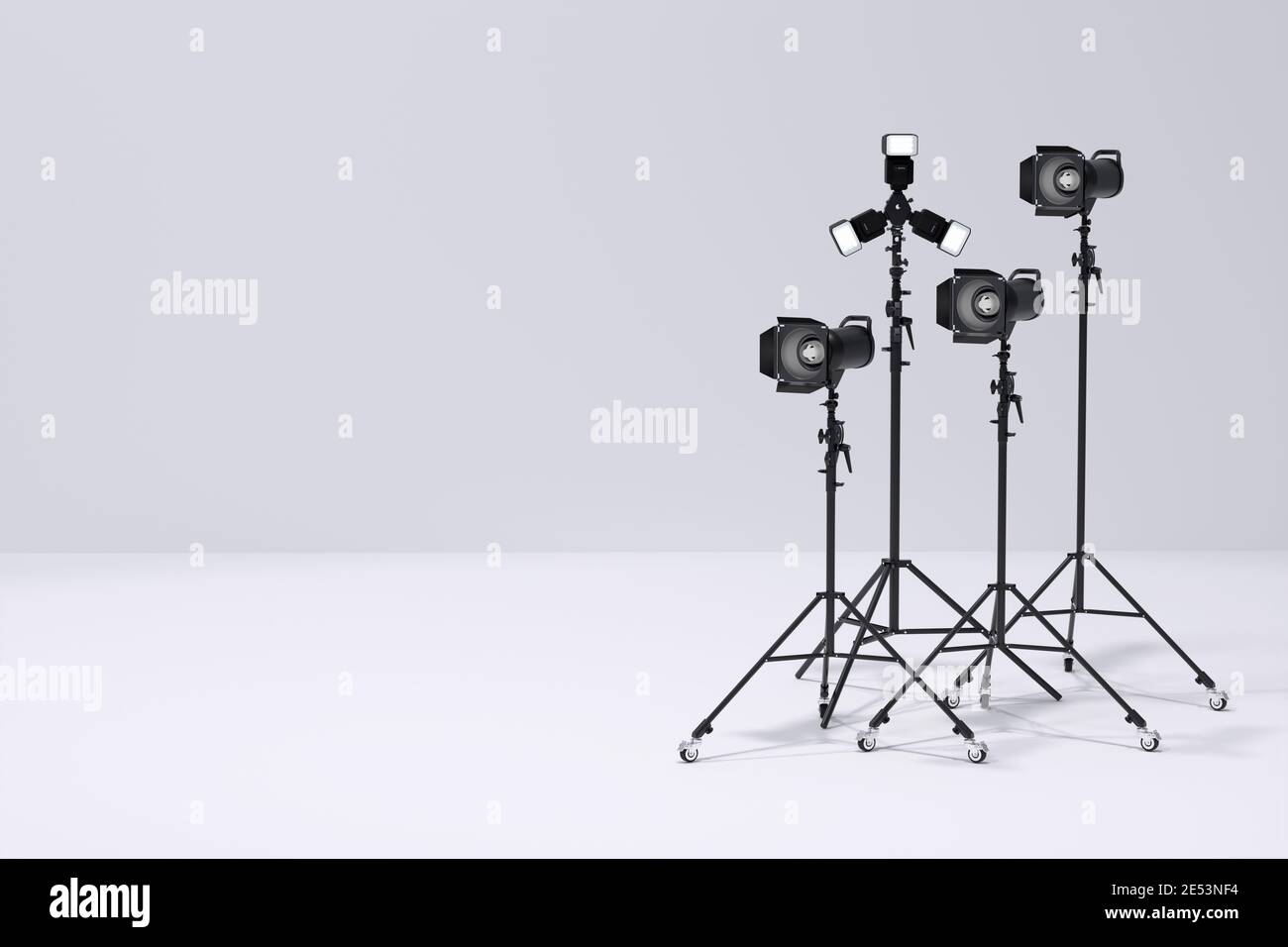 Photography studio flash on a lighting stand on white background Stock ...