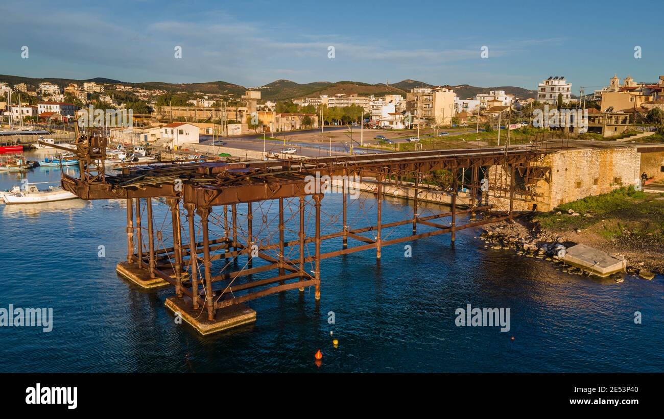 The old gargo bridge of Lavrion port,Greece Stock Photo - Alamy