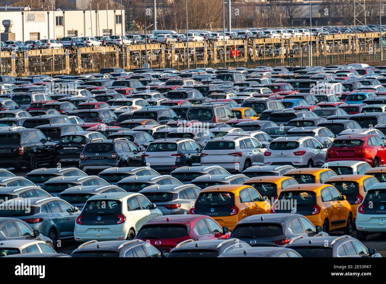 Car terminal in the inland port Logport I, in Duisburg on the Rhine ...