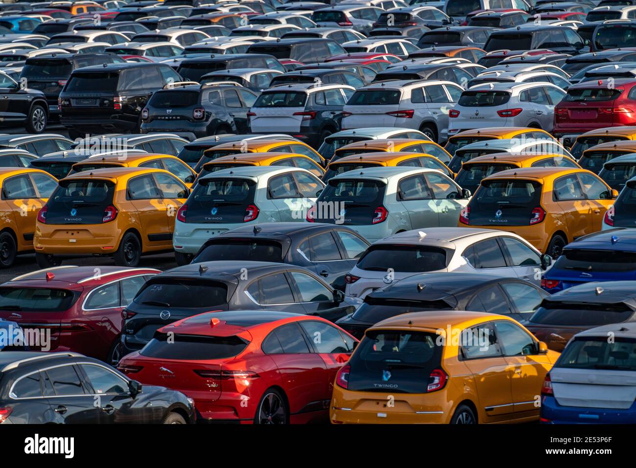 Car terminal in the inland port Logport I, in Duisburg on the Rhine ...
