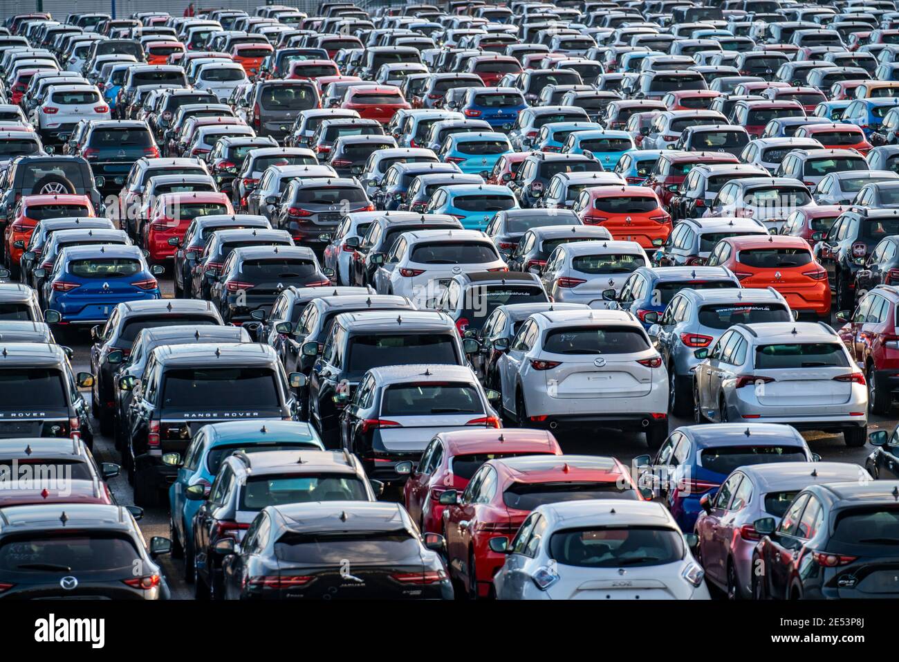 Car terminal in the inland port Logport I, in Duisburg on the Rhine ...
