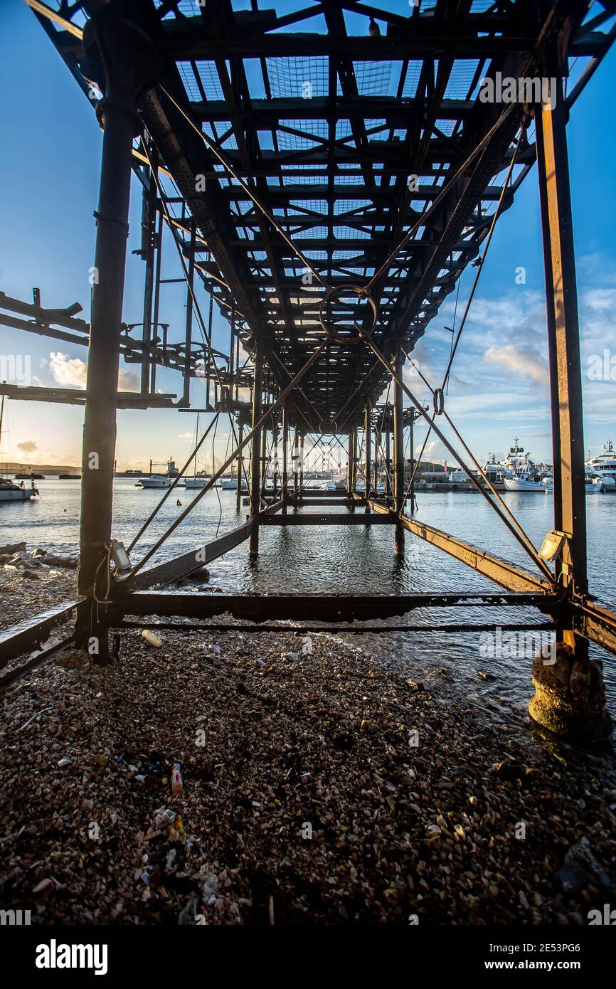 The old gargo bridge of Lavrion port,Greece Stock Photo - Alamy