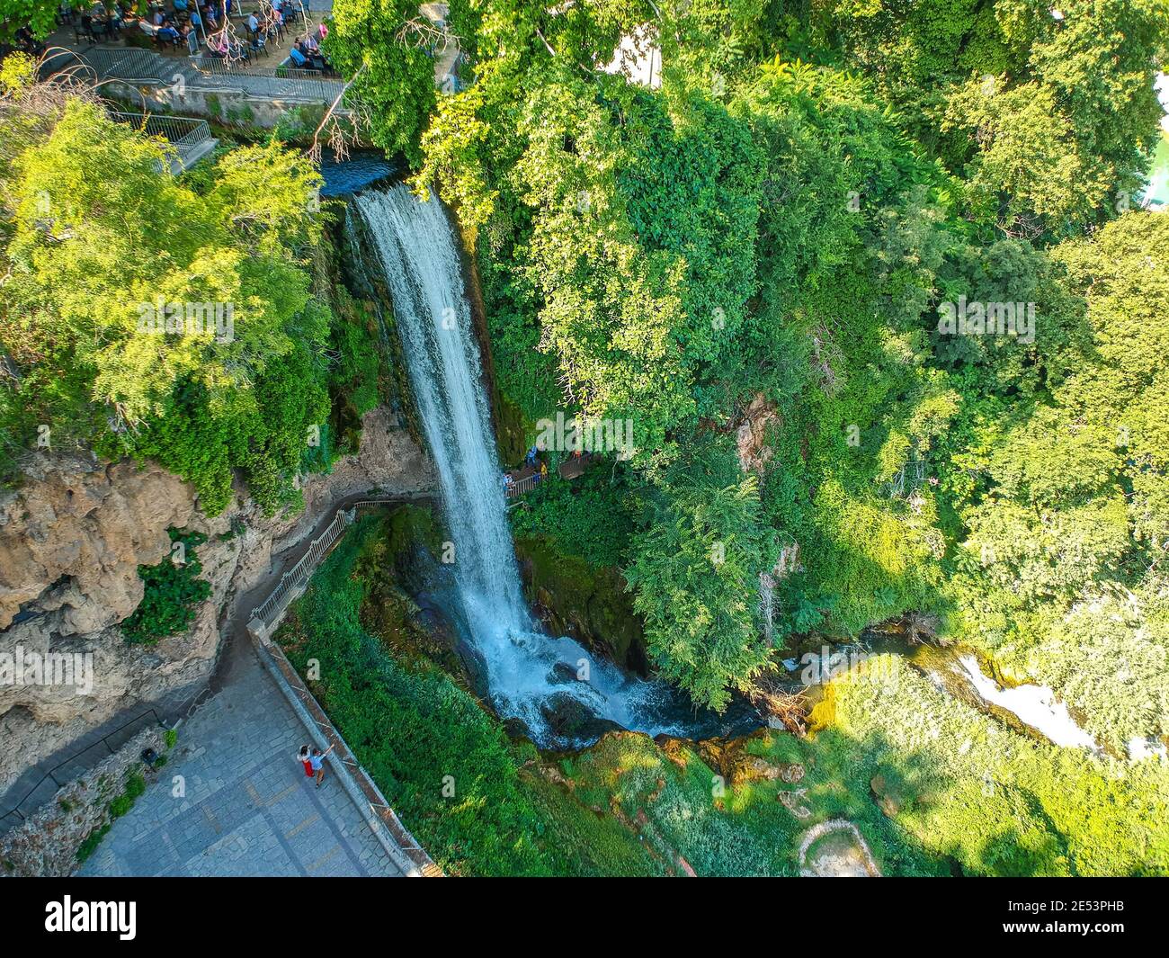 Aerial panoramic view of the powerful waterfalls of Edessa and the ...