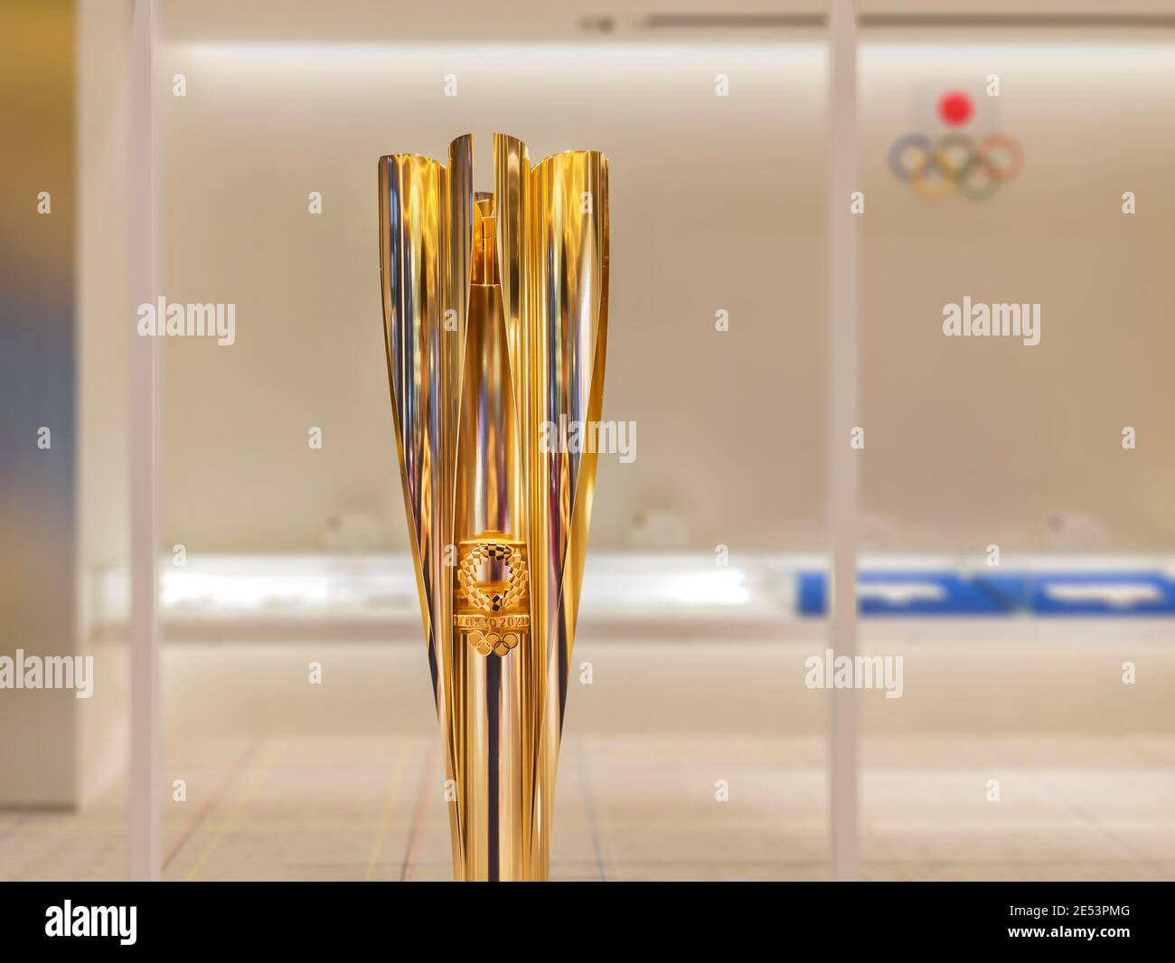 tokyo, japan - january 15 2020: Close up on the torch of the Tokyo 2020 ...