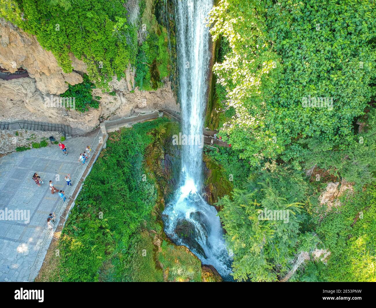 Aerial panoramic view of the powerful waterfalls of Edessa and the ...