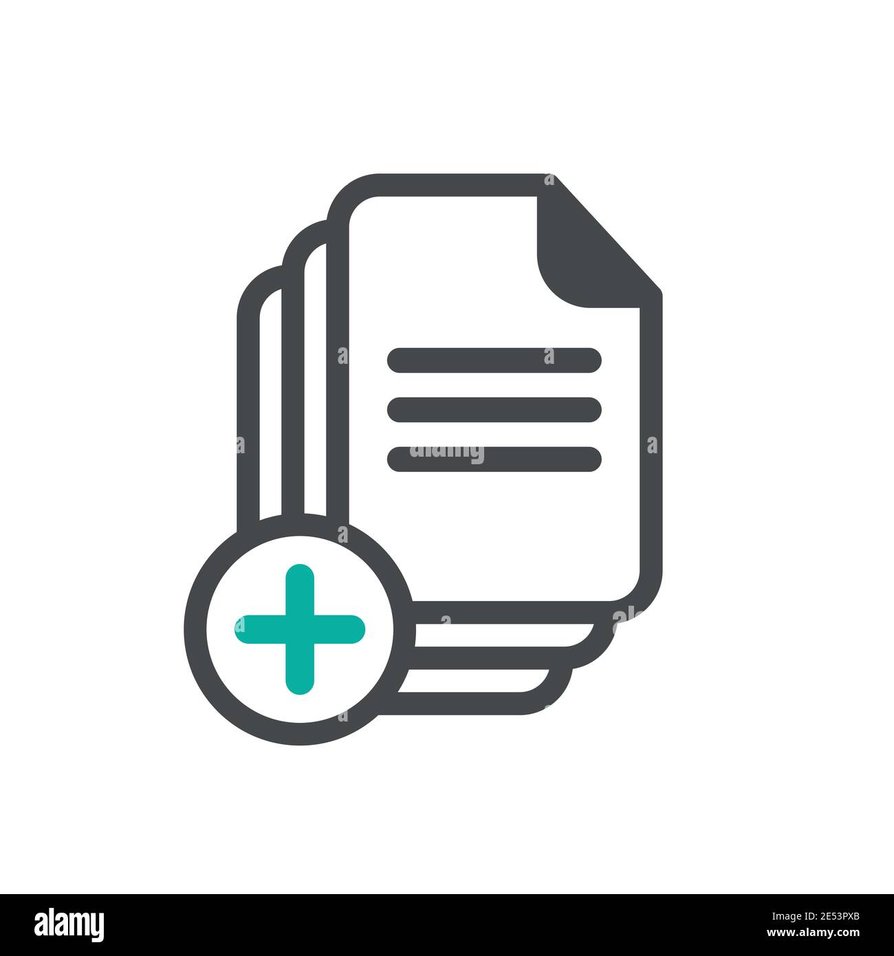 Black rounded document sheet with plus sign. Flat icon isolated on ...