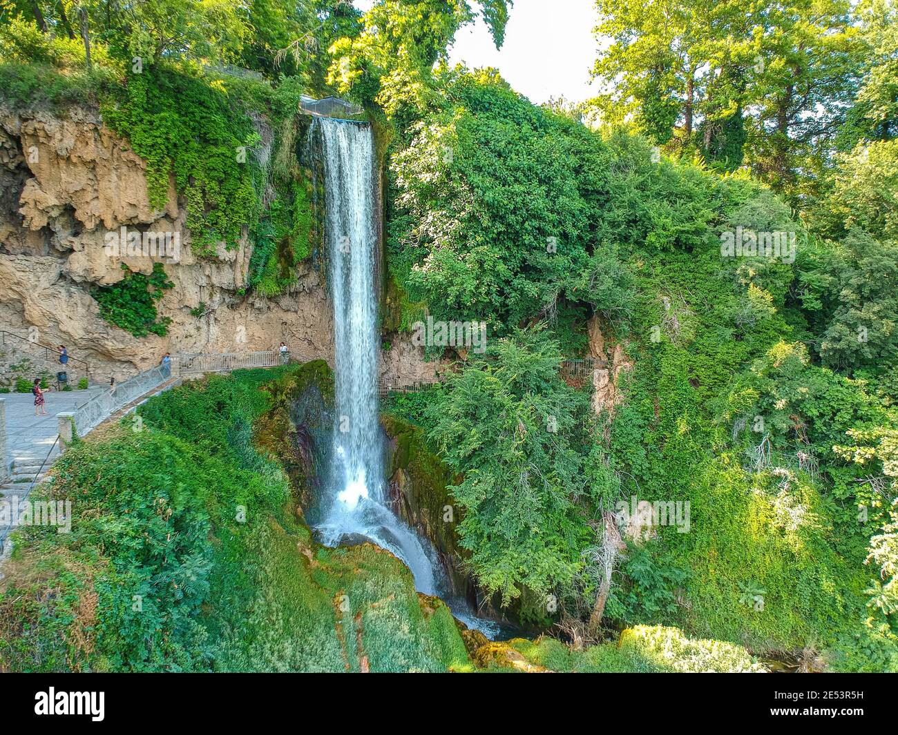 Aerial panoramic view of the powerful waterfalls of Edessa and the ...