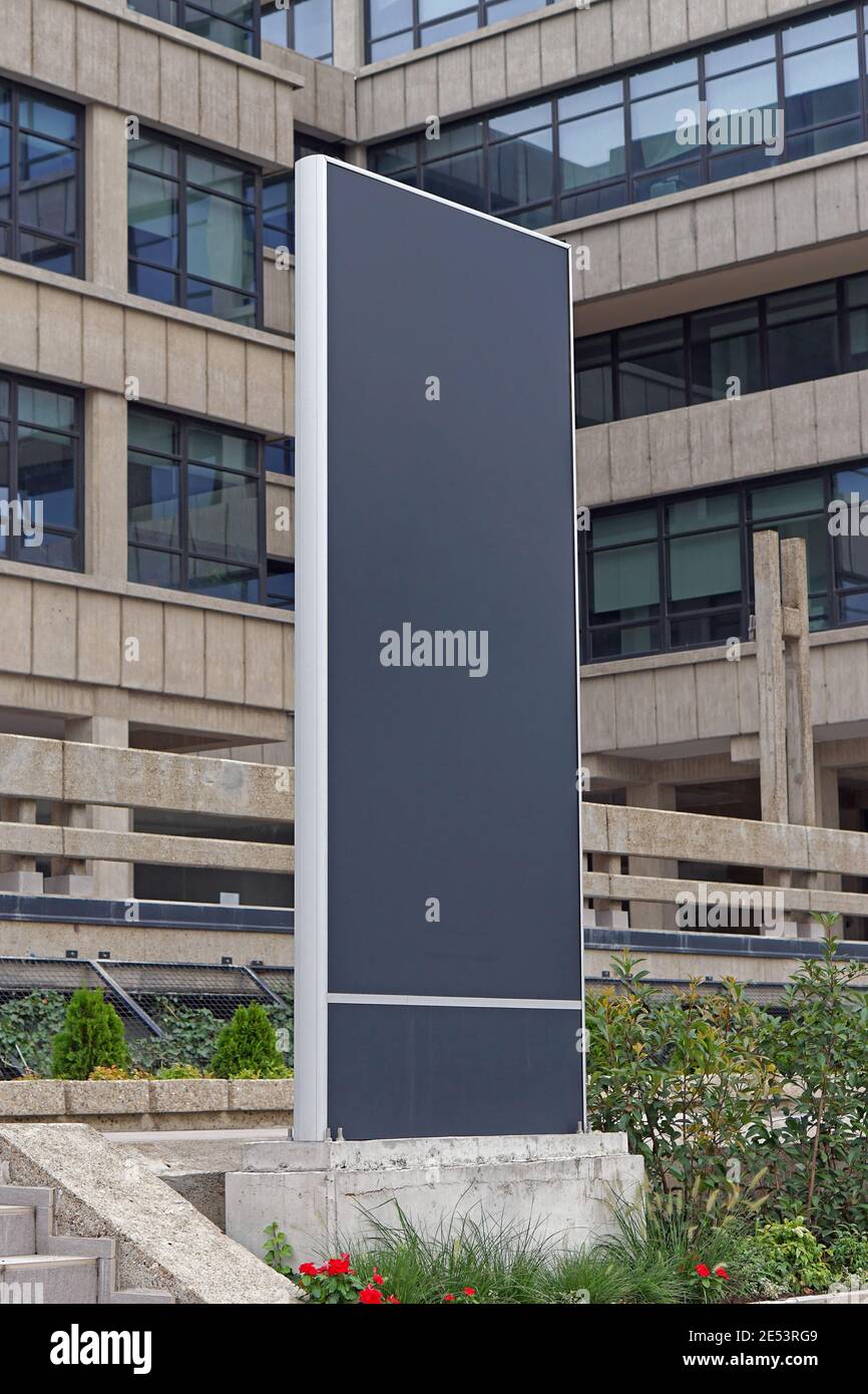 Empty black information board in front of office building Stock Photo ...