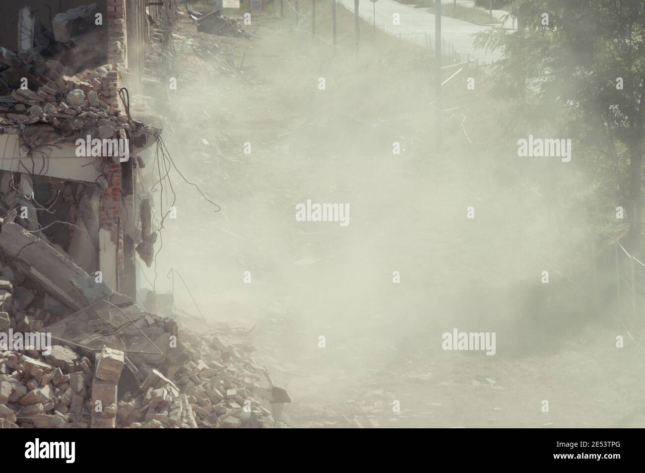 rubble and debris during a demolition of a an old building Stock Photo ...