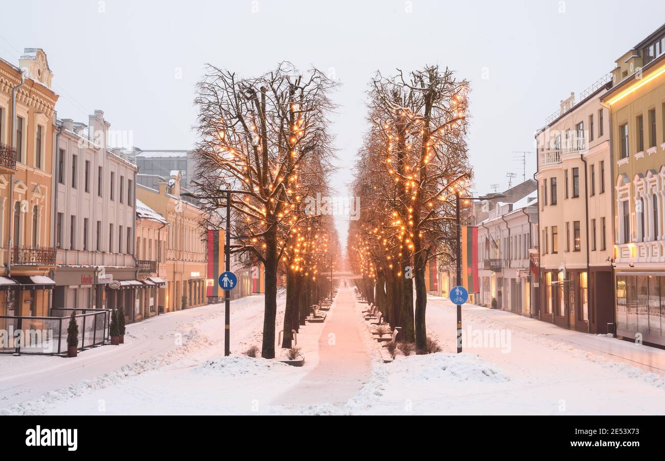 Kaunas, Lithuania 01-26-2021 Beautiful winter morning in Kaunas city on ...