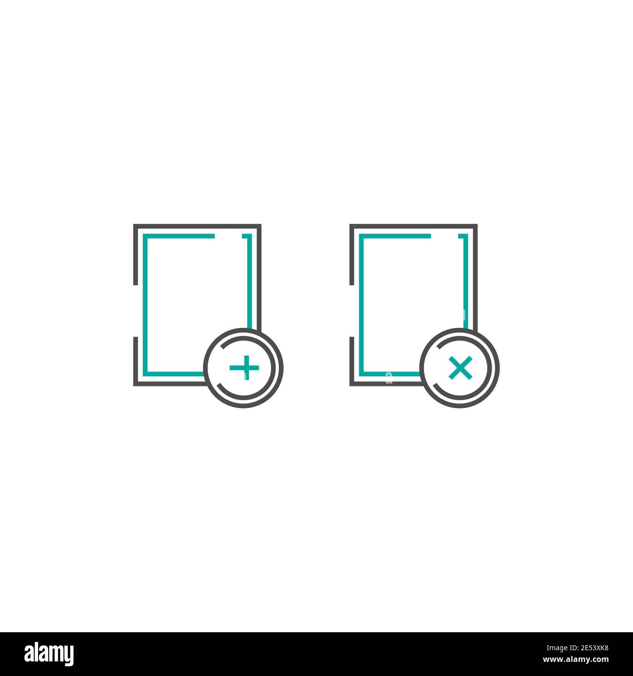 Set of document icons. Black rounded document sheet with plus sign ...