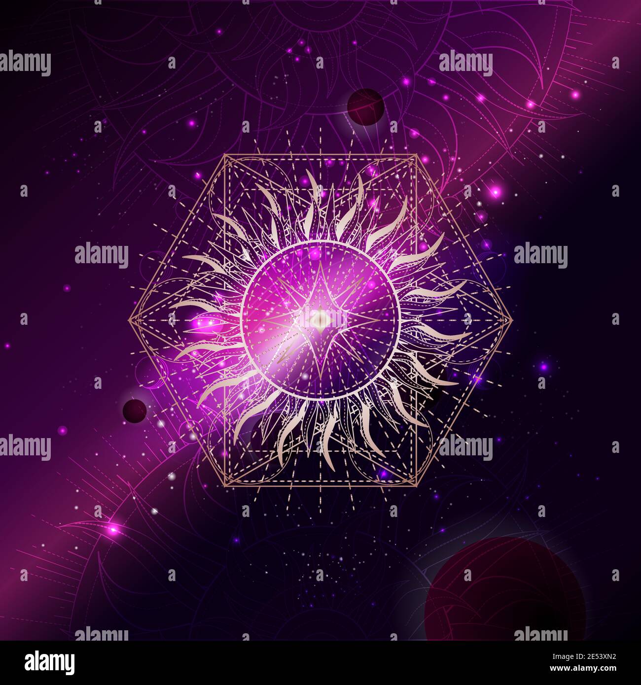 Vector illustration of Sacred geometric symbol against the space ...
