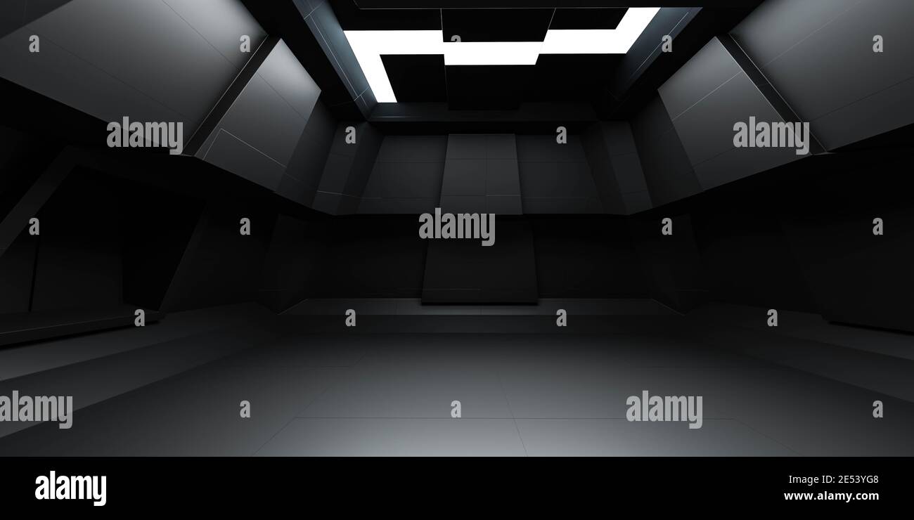 black dark modern futuristic technology concept room building interior ...