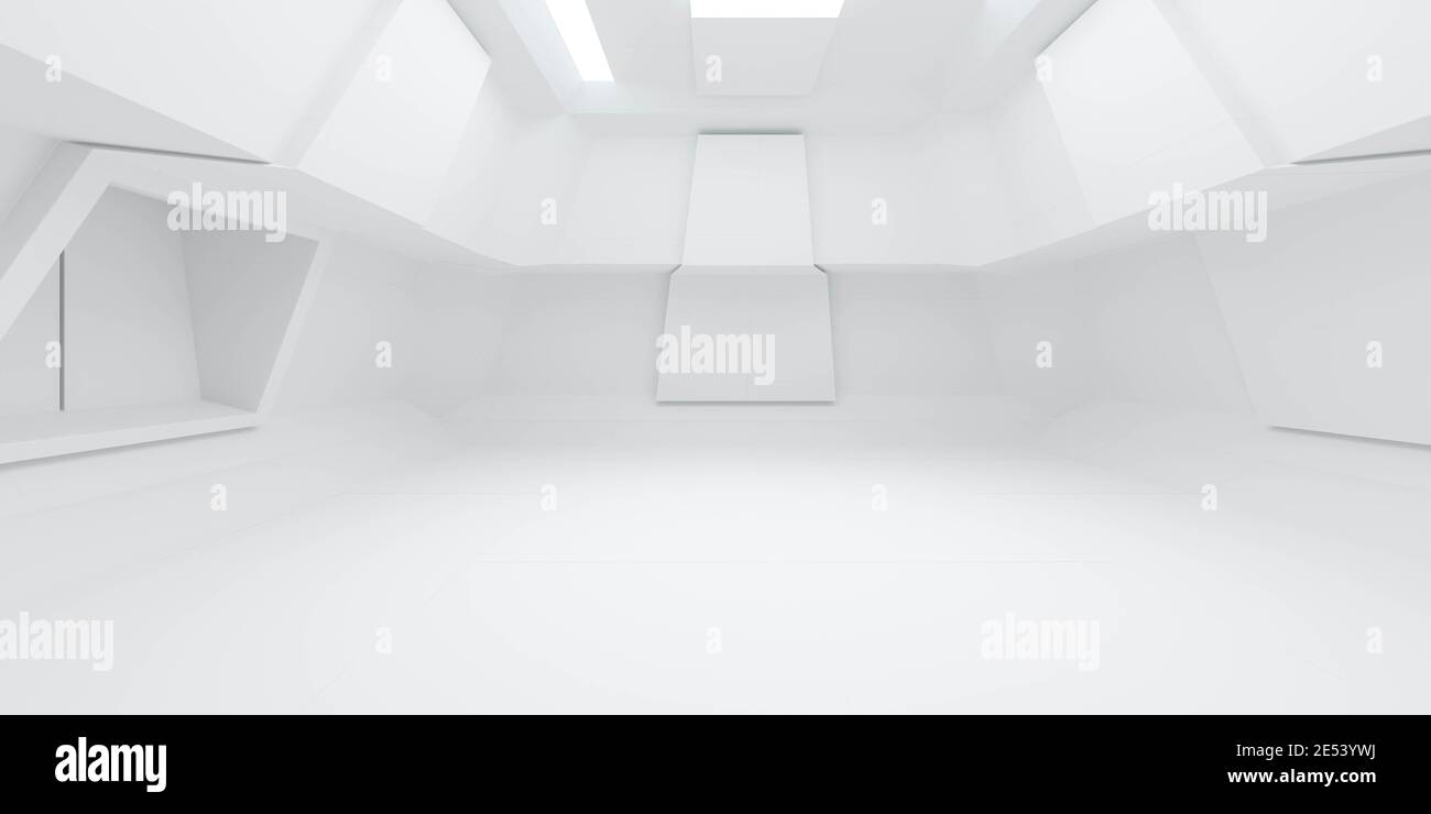 modern white futuristic room technology concept building interior 3d ...