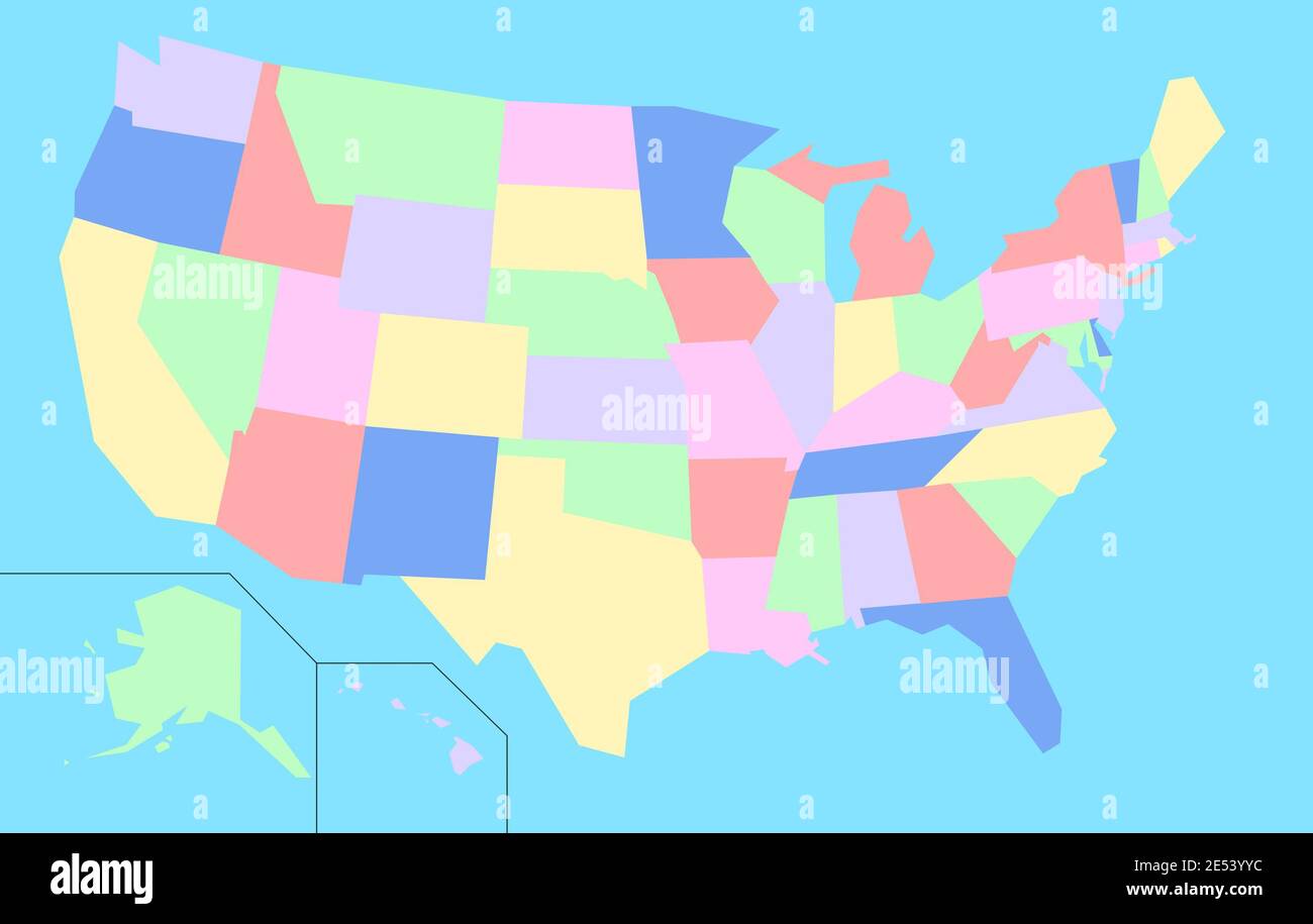USA states map illustration to study geography Stock Photo - Alamy