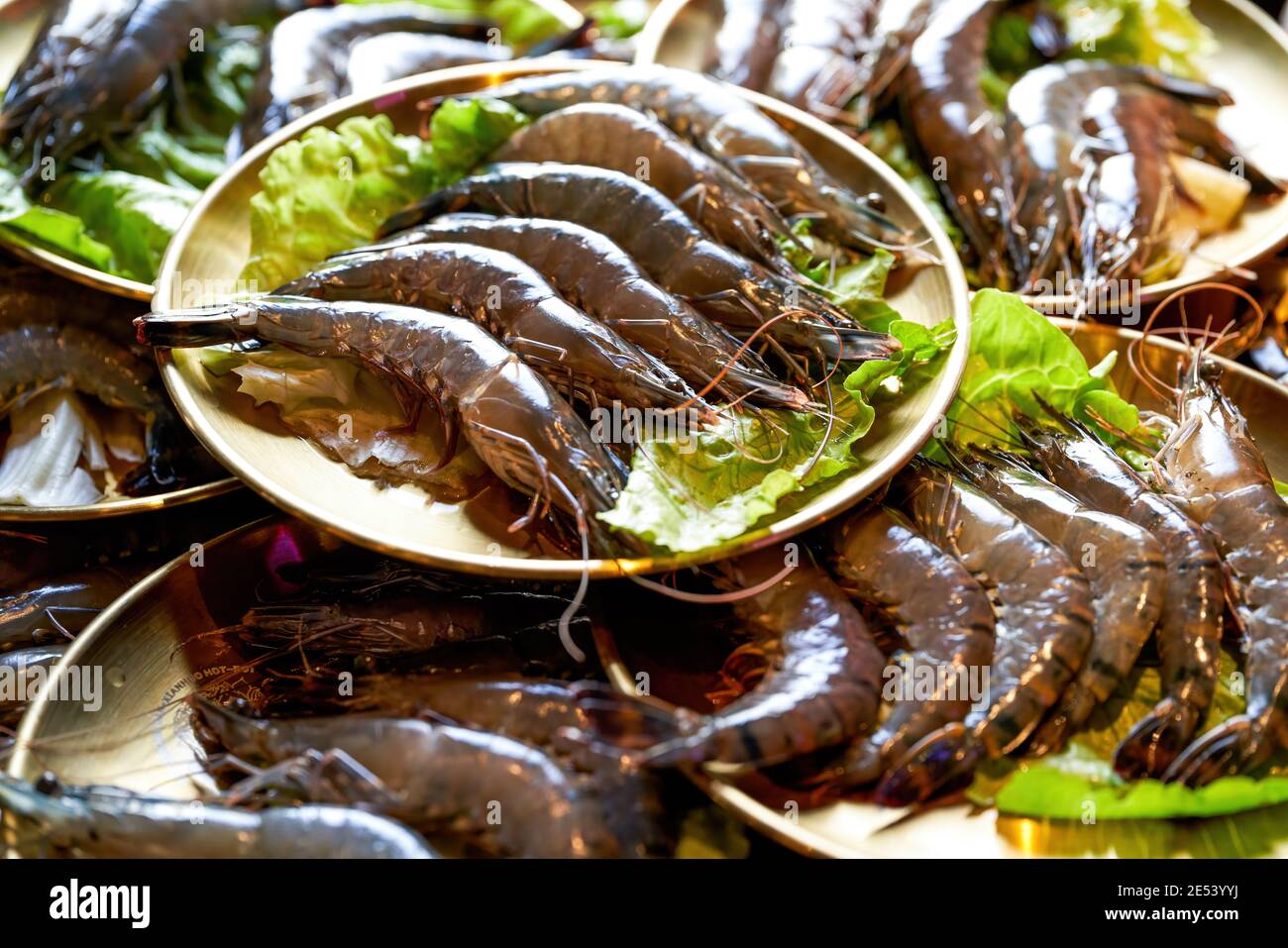 Fresh hot pot dishes, seafood prawns Stock Photo - Alamy