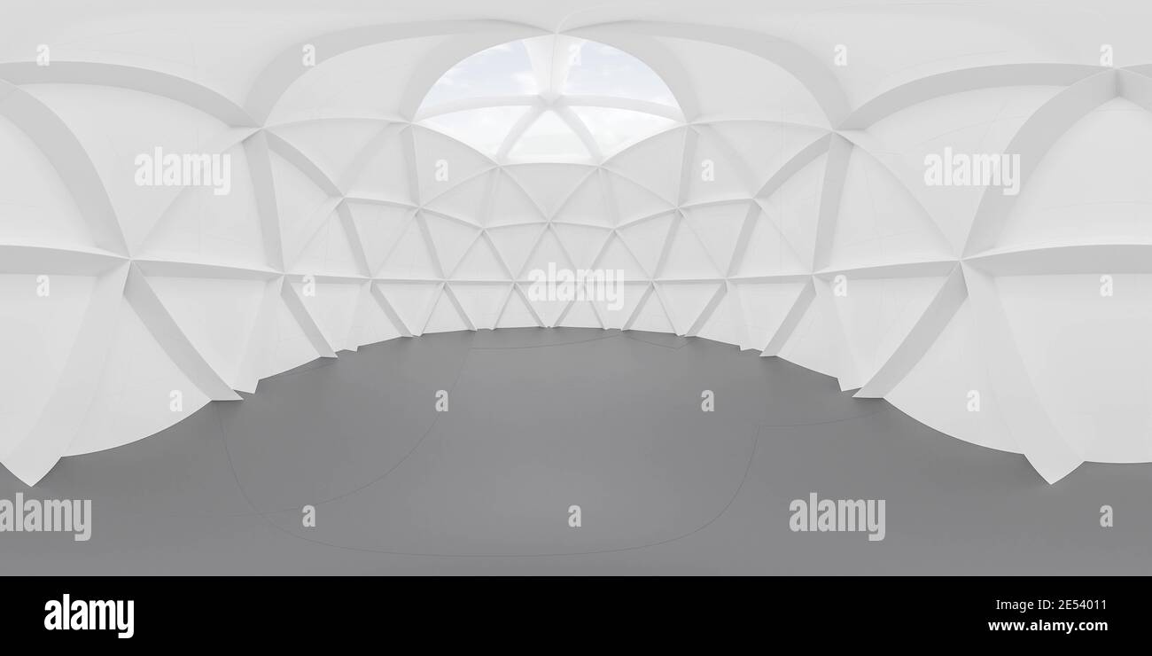 360 degree panorama view of white futuristic room architecture building ...