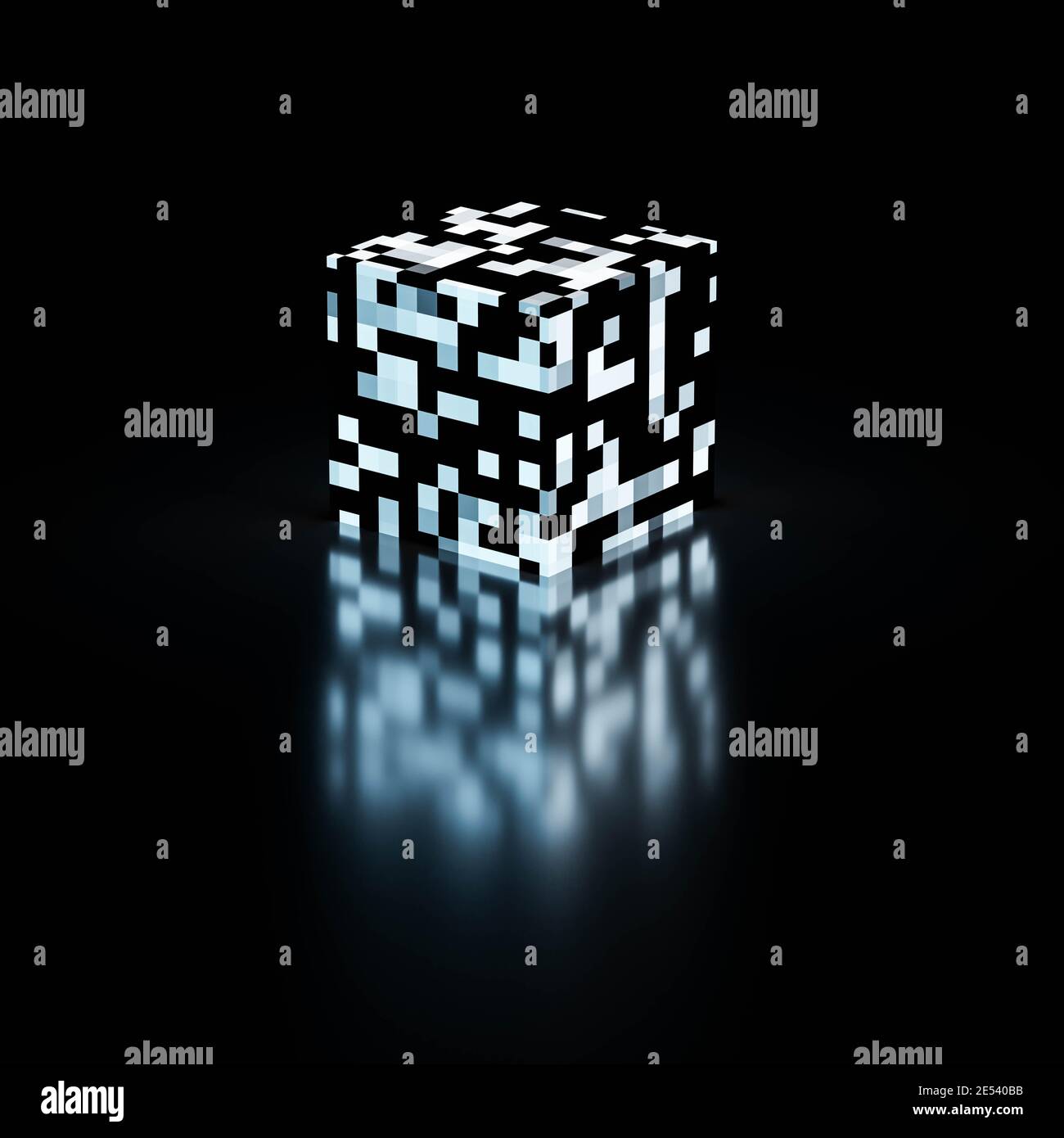 glowing abstract cube with retro pixel texture 3d render illustration ...