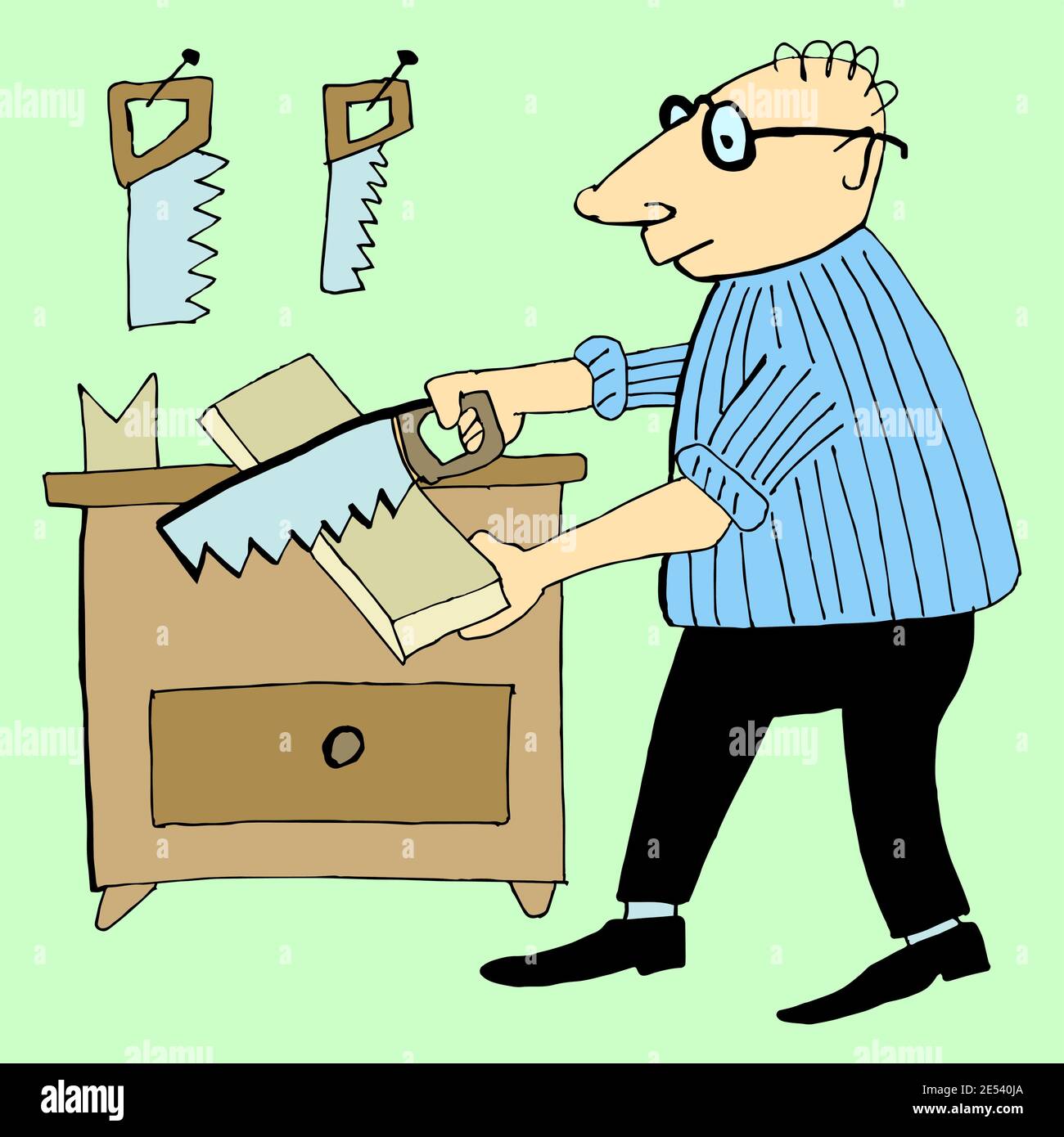 Vector illustration carpenter with saw, color drawing caricature. Color ...