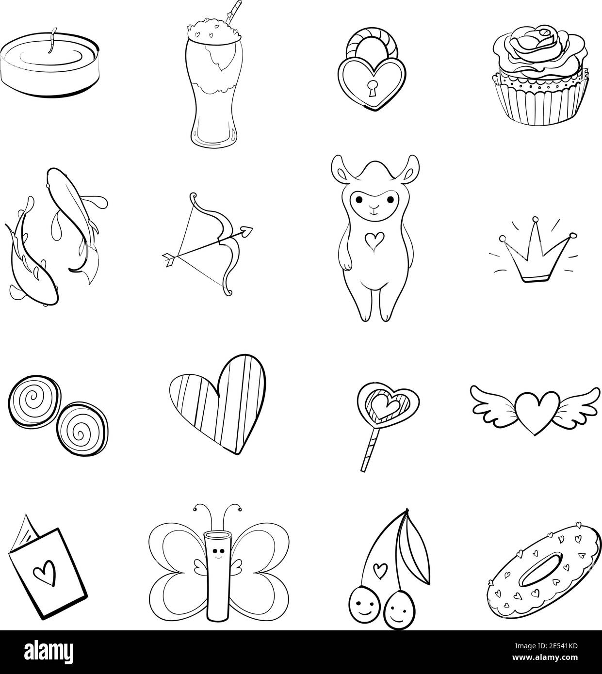 Hand drawn sketchy doodles for love and Valentine s Day objects and ...