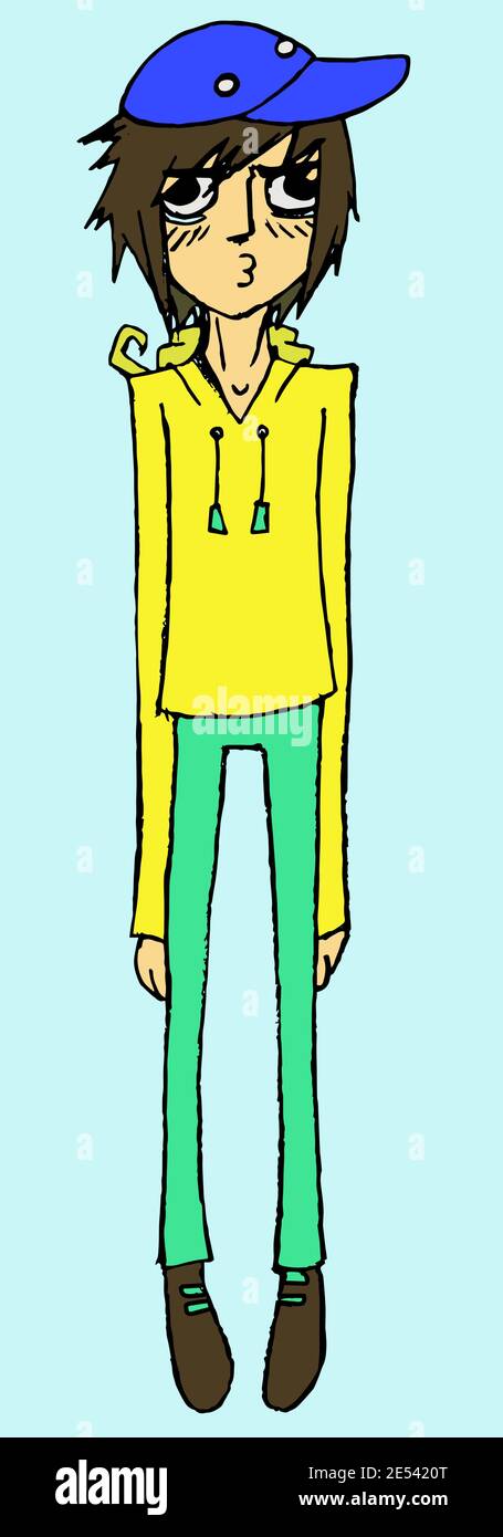 Adolescence, girl or boy, drawing of a teenager. Color vector ...