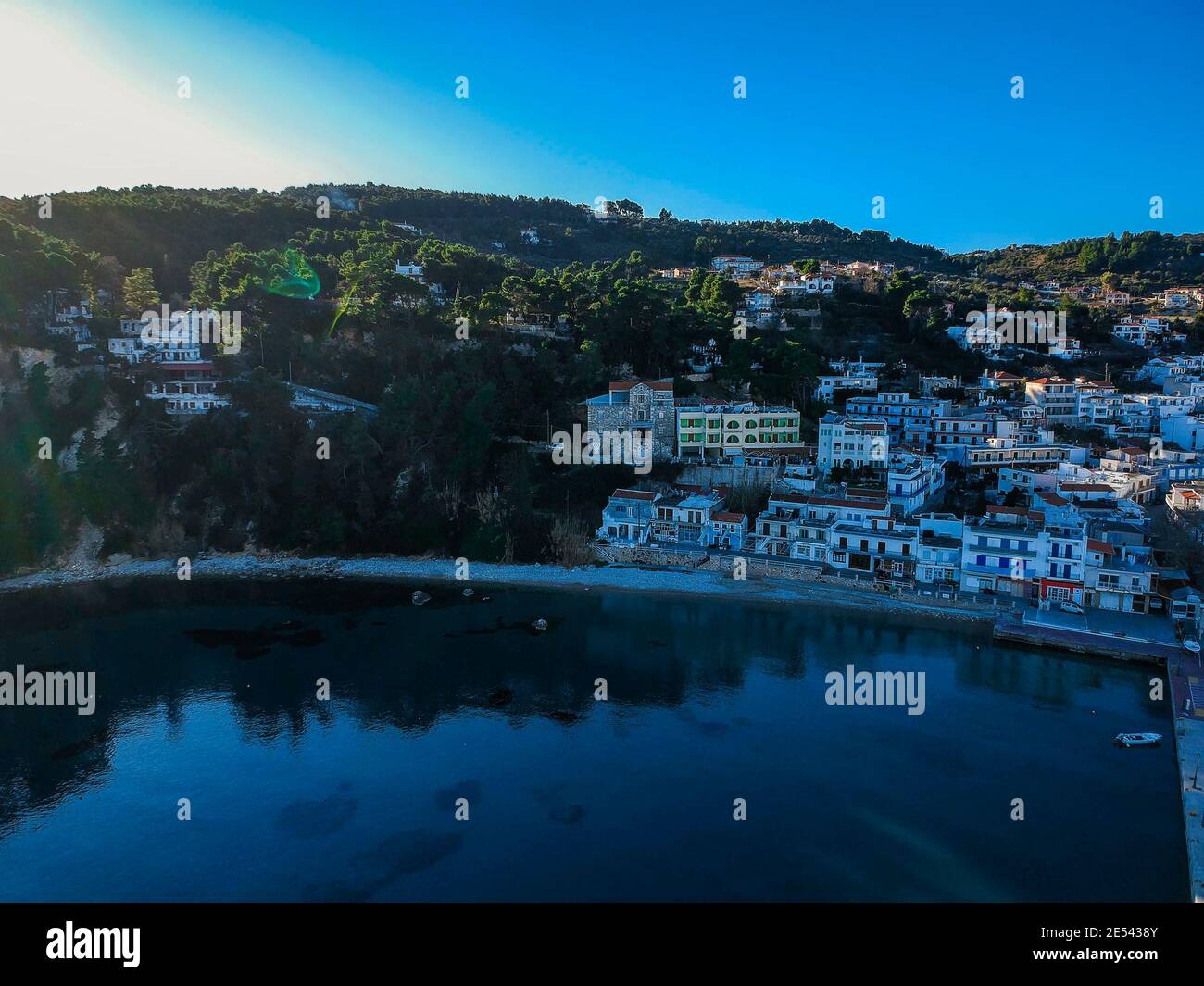 Aerial view over Patitiri town in Alonnisos island, Greece Stock Photo ...