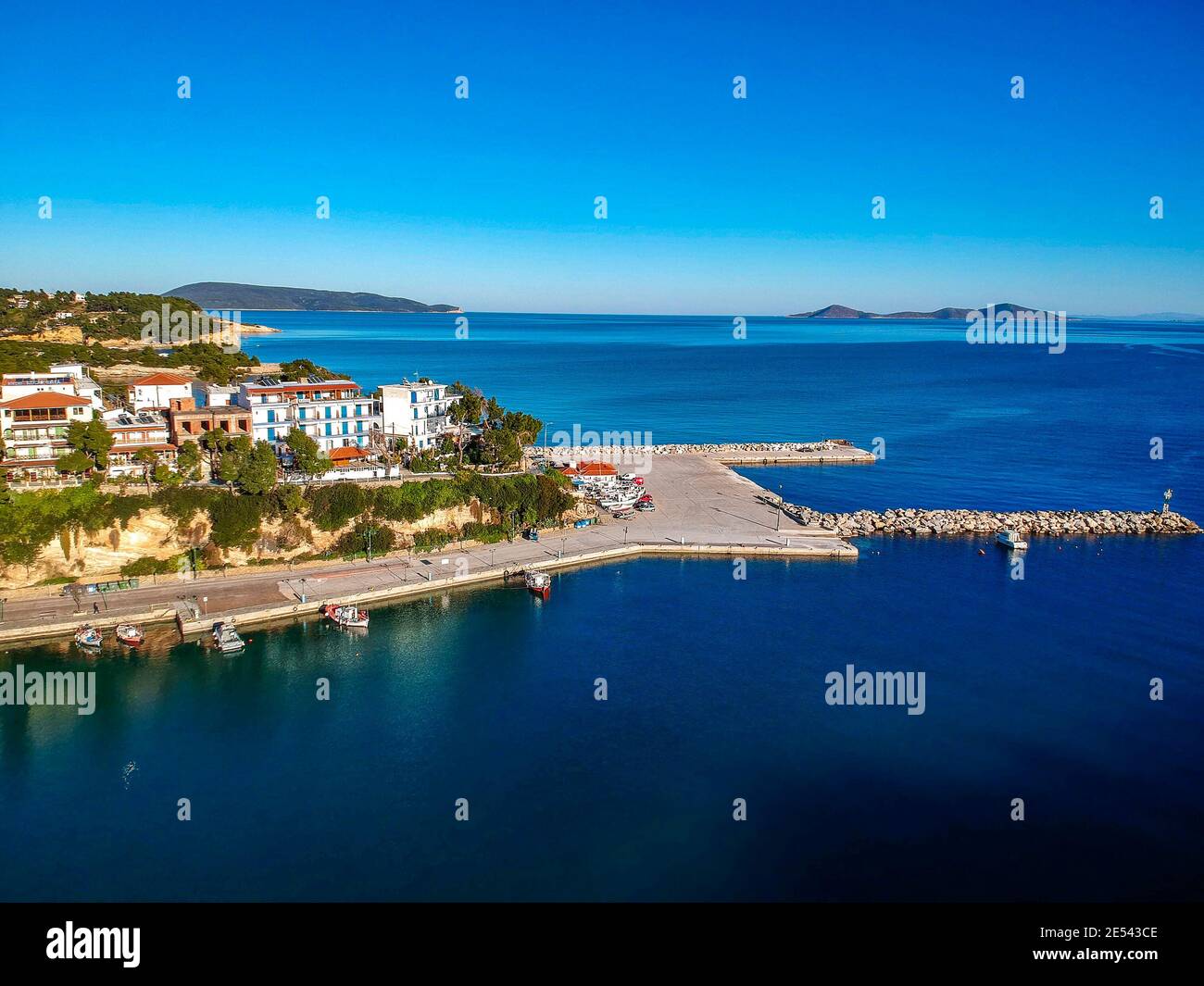 Aerial view over Patitiri town in Alonnisos island, Greece Stock Photo ...