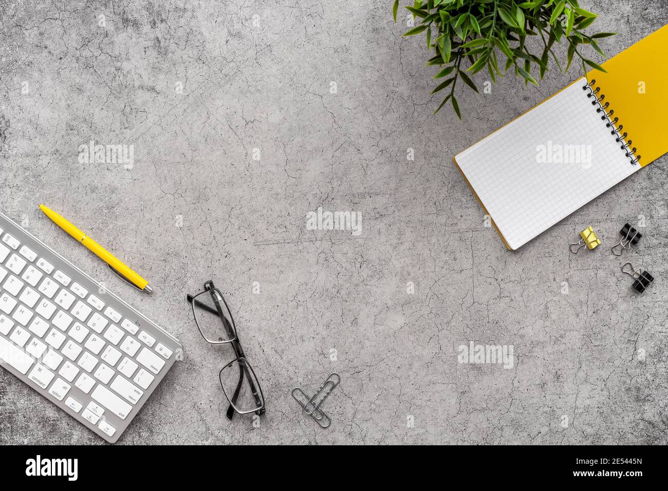 Office workplace flat lay with keyboard wand notebook Stock Photo - Alamy