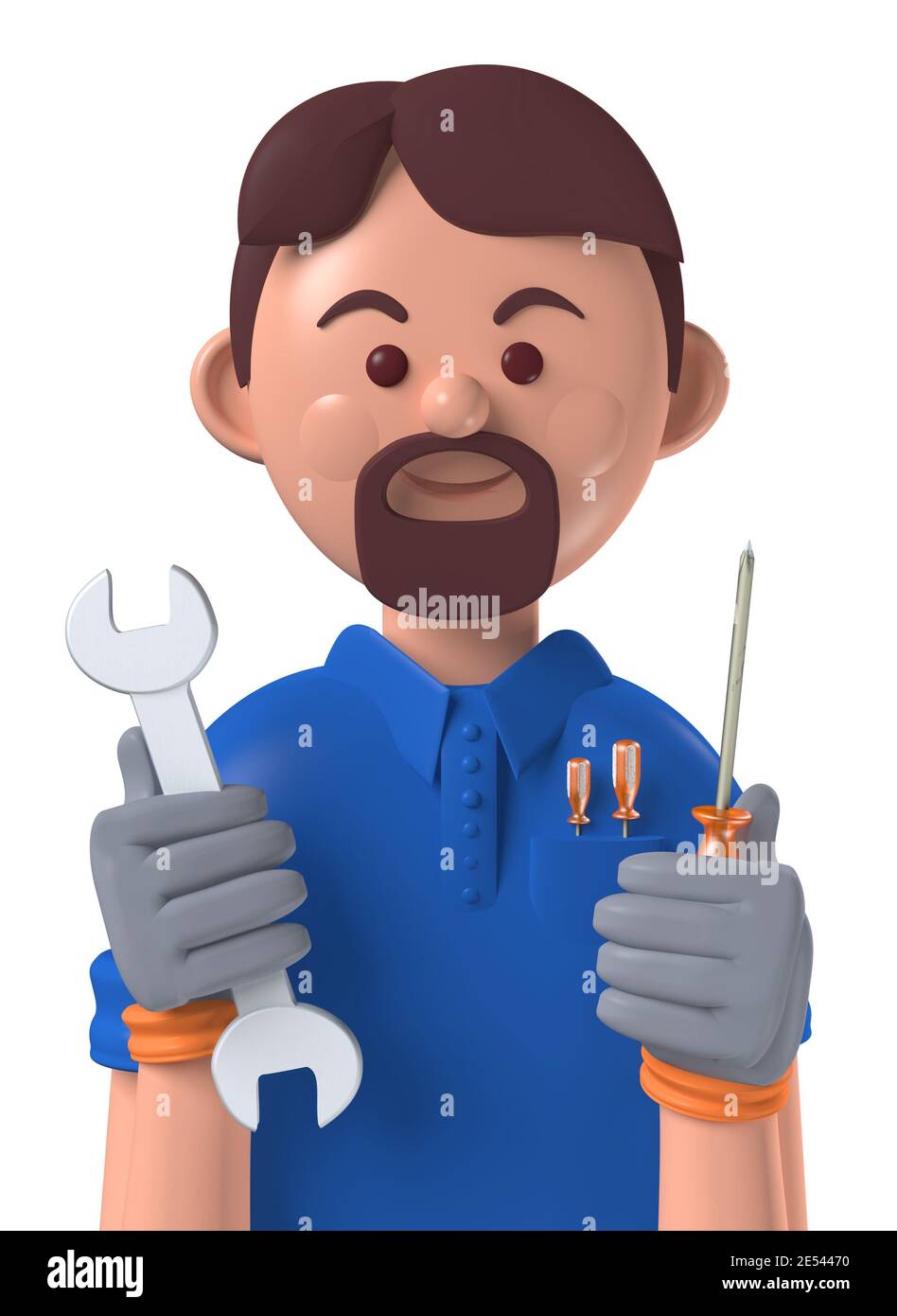 Cartoon character 3d avatar smiling caucasian professional mechanic ...