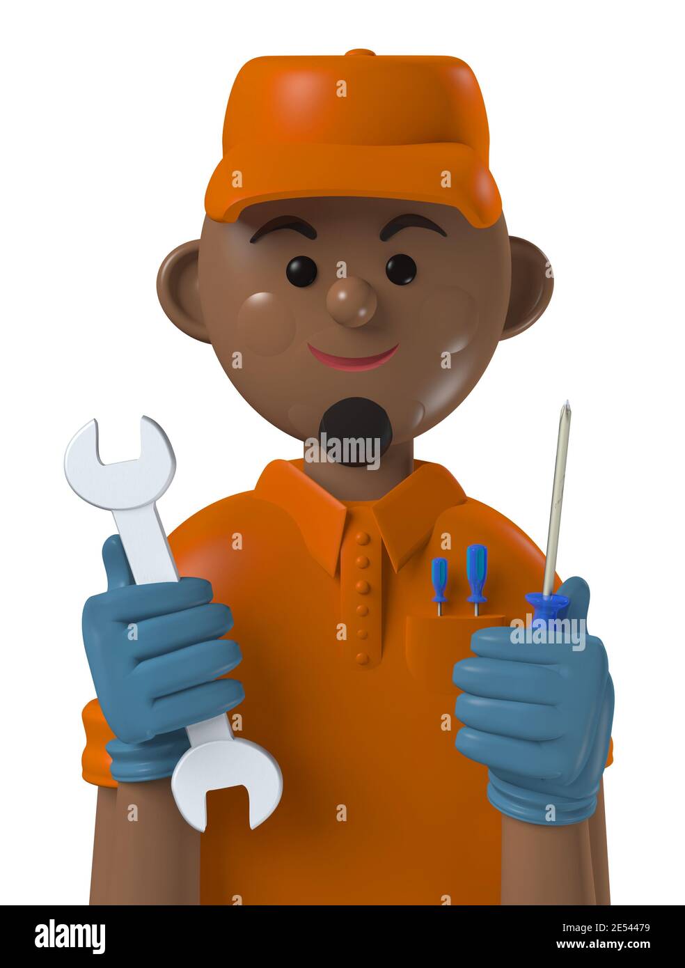 Cartoon character 3d avatar smiling black professional mechanic worker ...