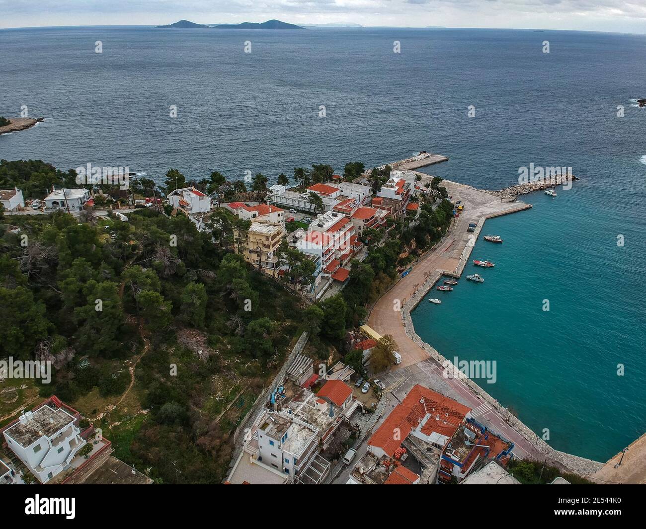 Aerial view over Patitiri town in Alonnisos island, Greece Stock Photo ...