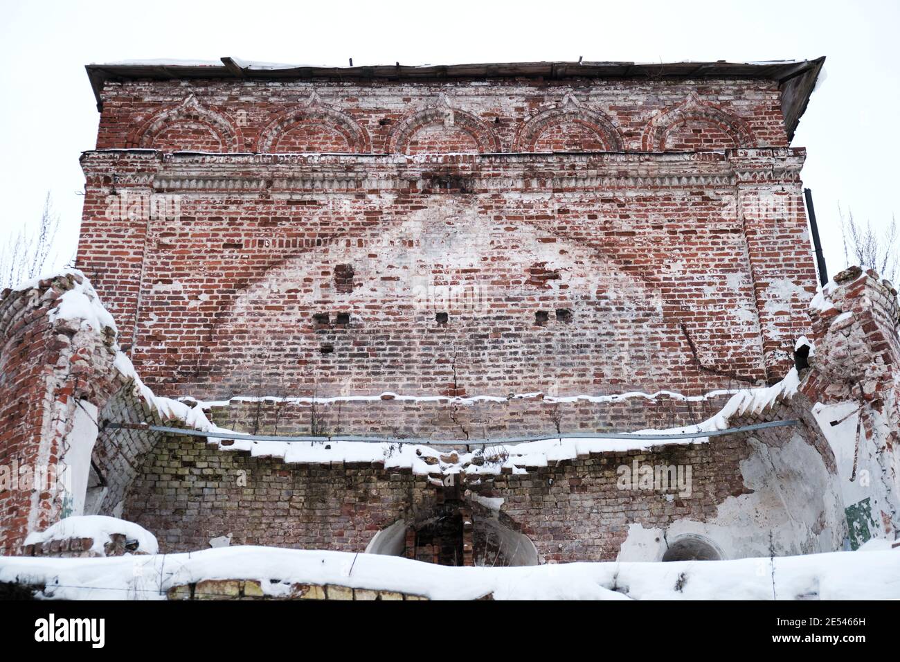 Old and ruined brick church in cold winter Stock Photo - Alamy