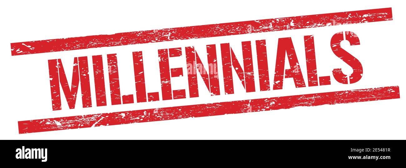MILLENNIALS text on red grungy rectangle stamp sign Stock Photo - Alamy