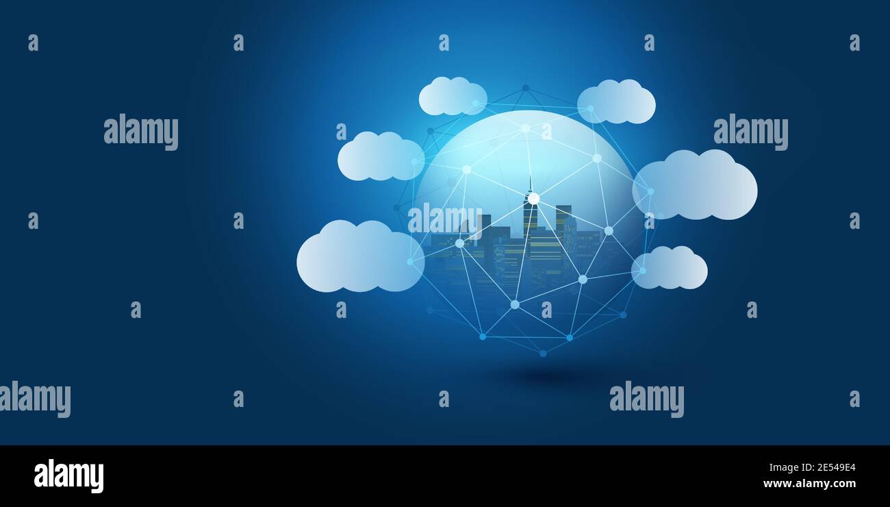 Smart City, Cloud Computing Design Concept with Transparent Globe and Cityscape - Digital ...